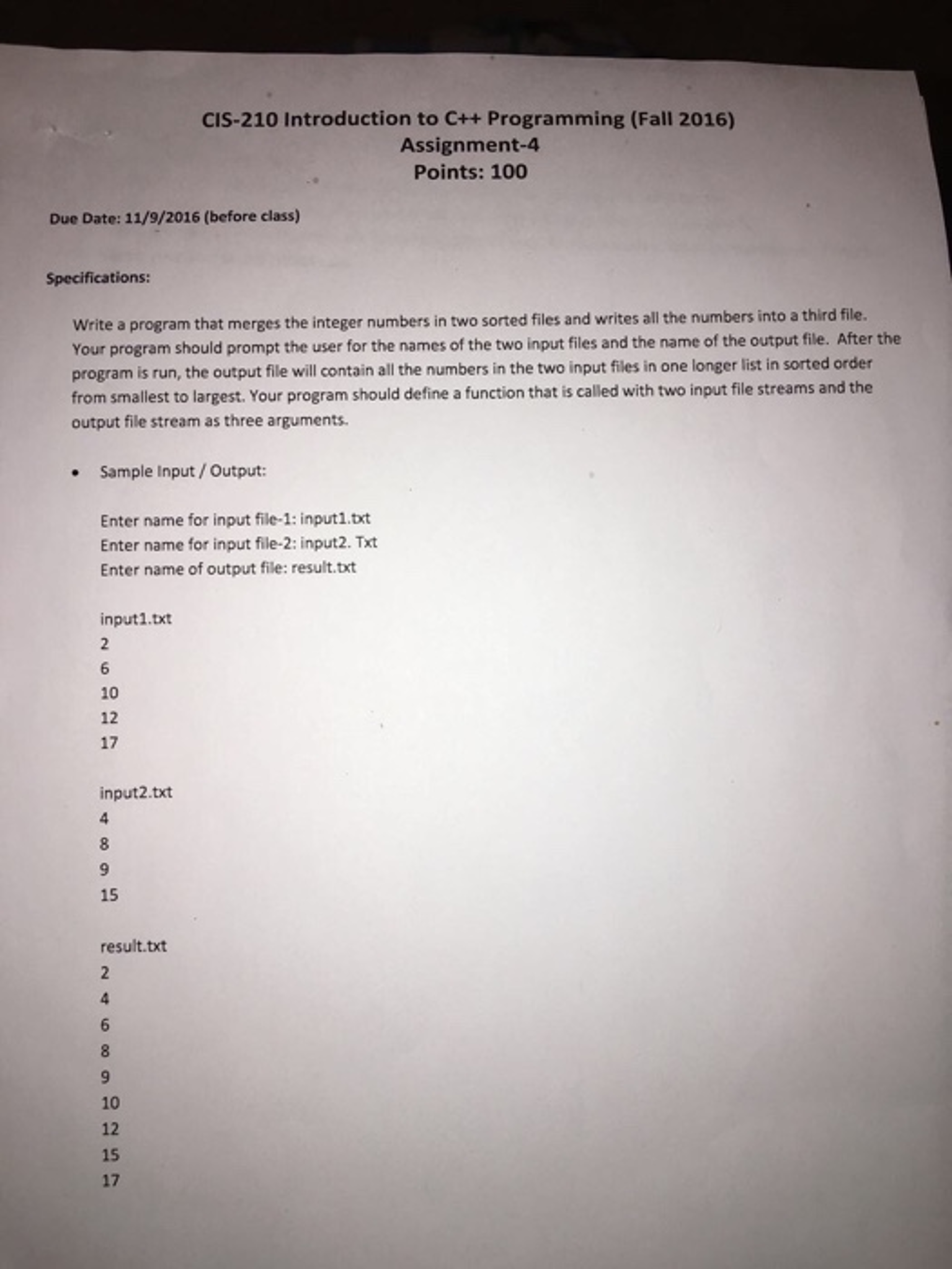 Solved Write a program that merges the integer numbers in | Chegg.com