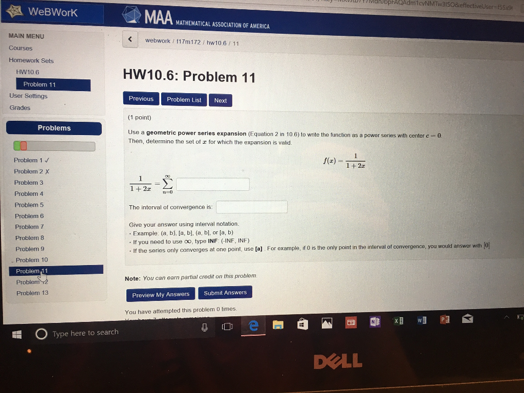 Solved WeBWorK MAA MATHEMATICAL ASSOCIATION OF AMERICA MAIN | Chegg.com