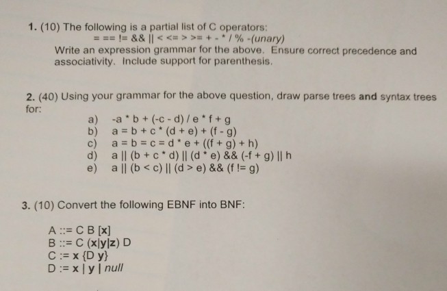 Solved 1. (10) The following is a partial list of C | Chegg.com