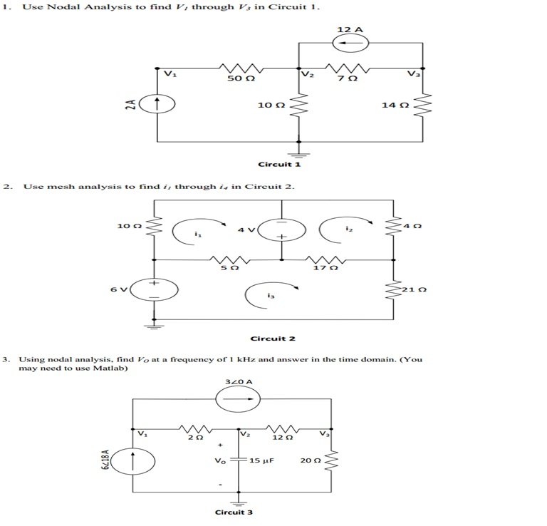 Solved 1. Use Nodal Analysis to find V1 through V3 in | Chegg.com