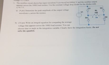 Solved The rectifier circuit shown has input waveform | Chegg.com