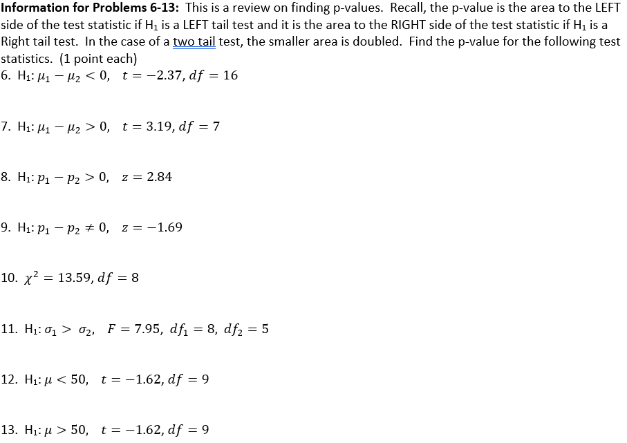 Solved This is a review on finding p-values. Recall, the | Chegg.com