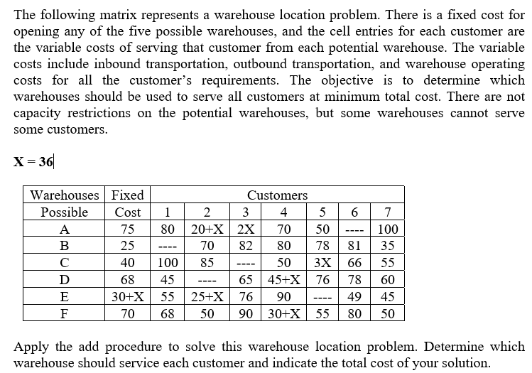 Solved The following matrix represents a warehouse location | Chegg.com