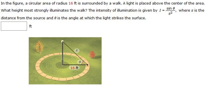 Solved In the figure, a circular area of radius 16 ft is | Chegg.com