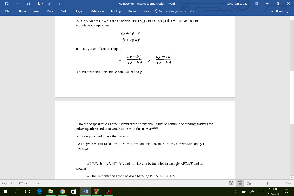 Solved (USE ARRAY FOR THE COEFFICIENTS!) Create a script | Chegg.com