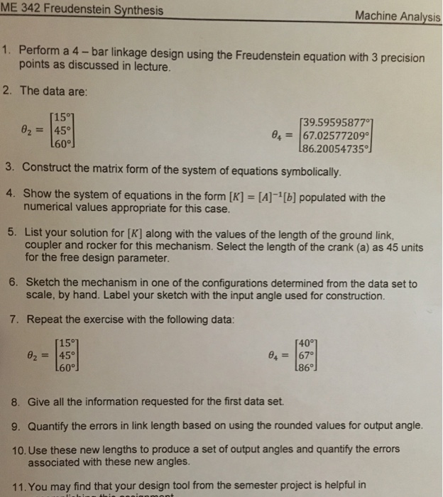 Solved Perform a 4 - bar linkage design using the | Chegg.com