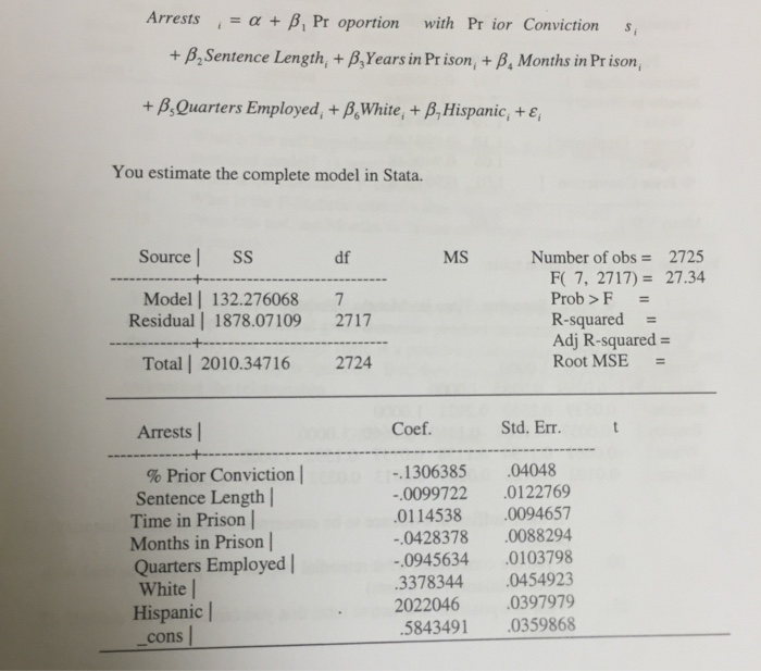 Solved Econometrics question. Please answer ASAP. Will rate | Chegg.com