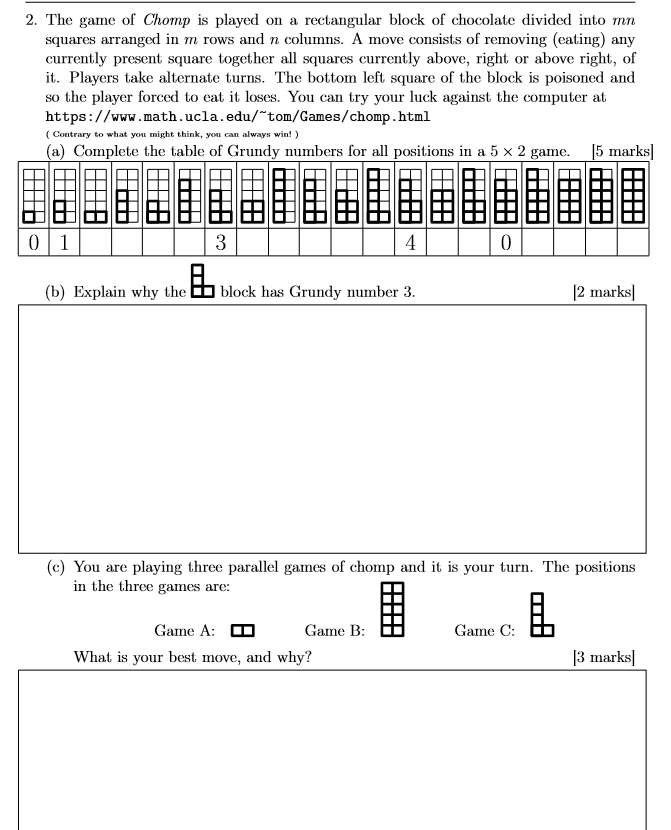 2. The game of Chomp is played on a rectangular block | Chegg.com