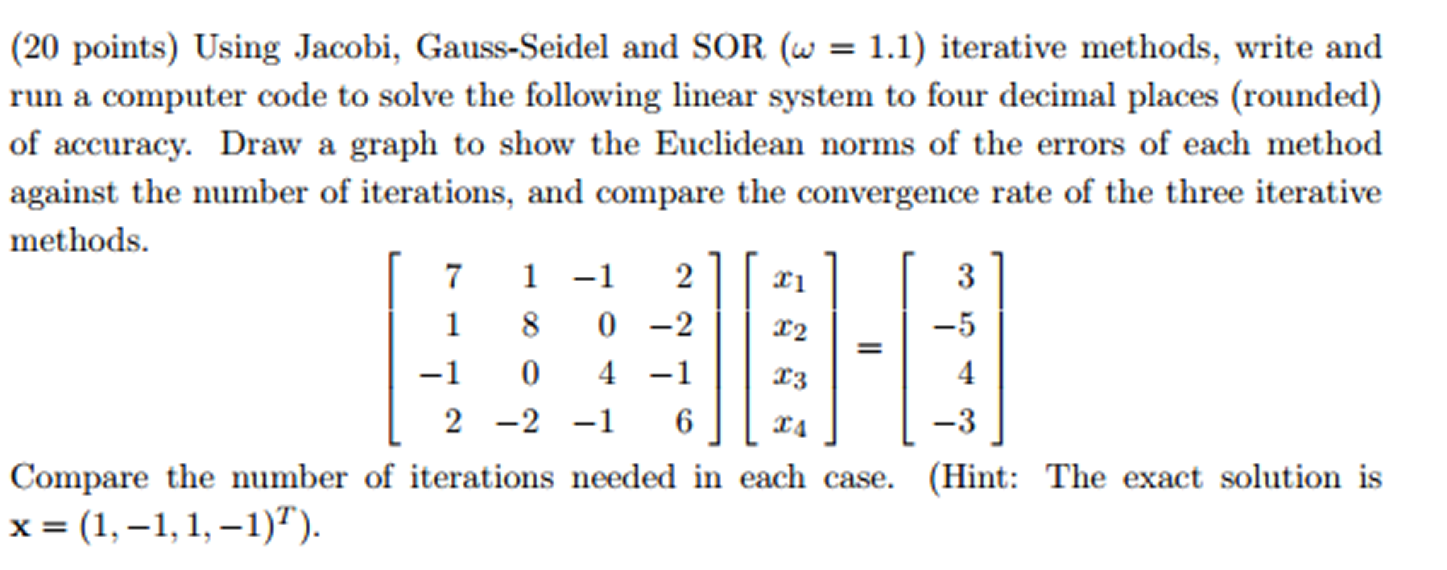 Solved Using Jacobi, Gauss-Seidel and SOR (omega = 1.1) | Chegg.com