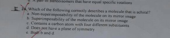 Solved Which of the following correctly describes a molecule | Chegg.com