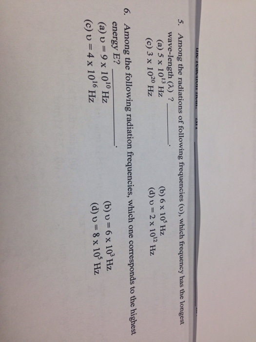 Solved Among the radiations of following frequencies (u), | Chegg.com