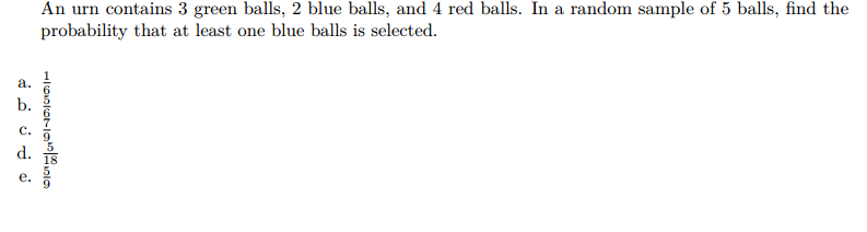 Solved An urn contains 3 green balls, 2 blue balls, and 4 | Chegg.com