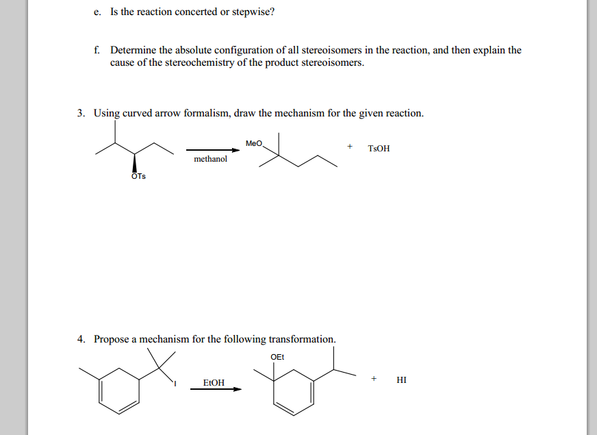 Solved e. Is the reaction concerted or stepwise? f. | Chegg.com