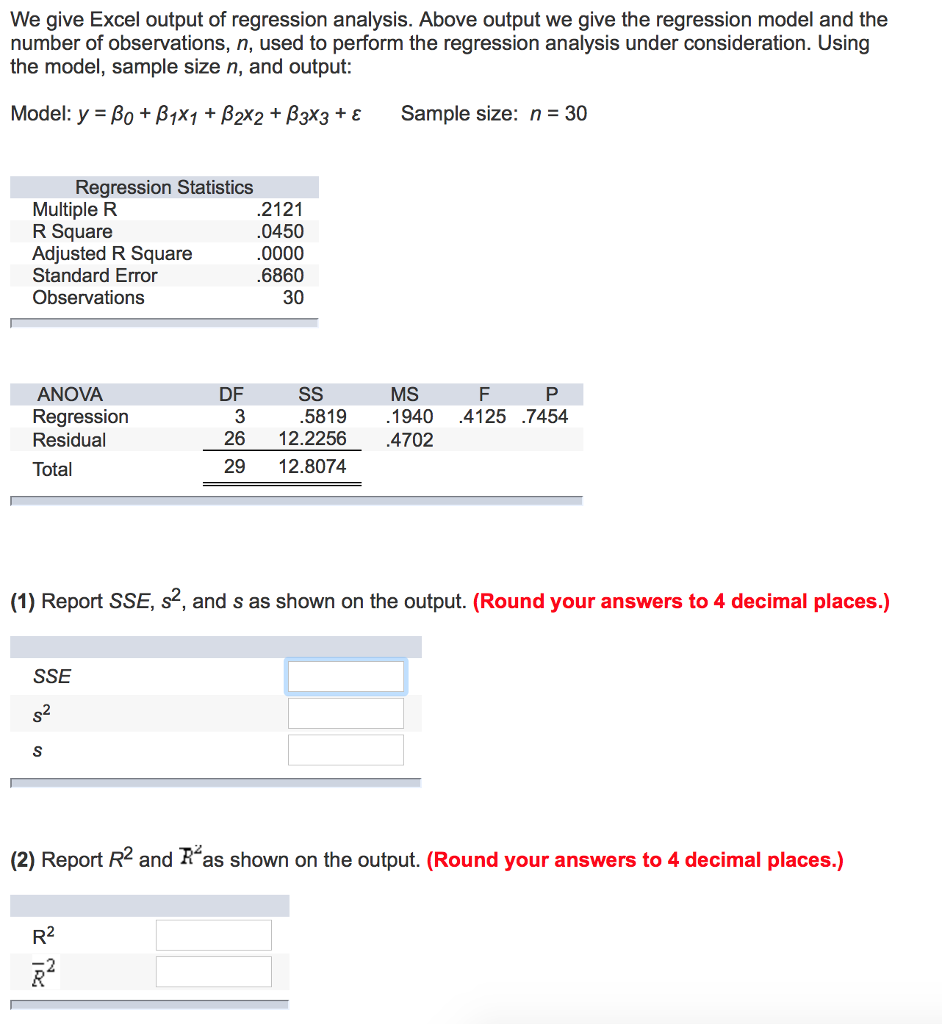 Solved We Give Excel Output Of Regression Analysis Above 2931
