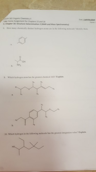 Solved HEM 302 Organic Chemistry Take Home Assignment for | Chegg.com