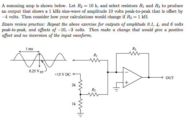 Solved A summing amp is shown below. Let R2 = 10 k, and | Chegg.com
