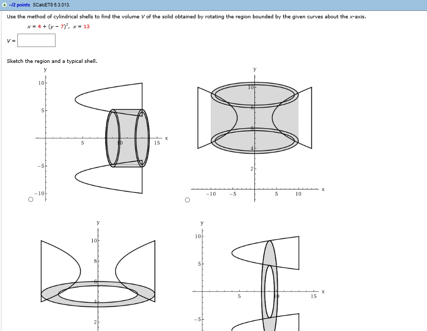 Solved Use the method of cylindrical shells to find the | Chegg.com