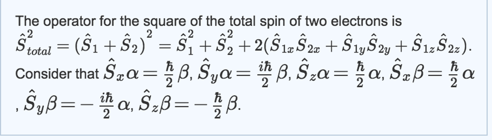 The operator for the square of the total spin of two | Chegg.com