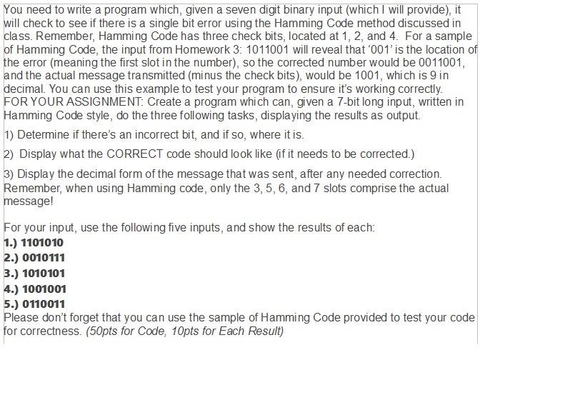Need help with writing a program written in Hamming | Chegg.com
