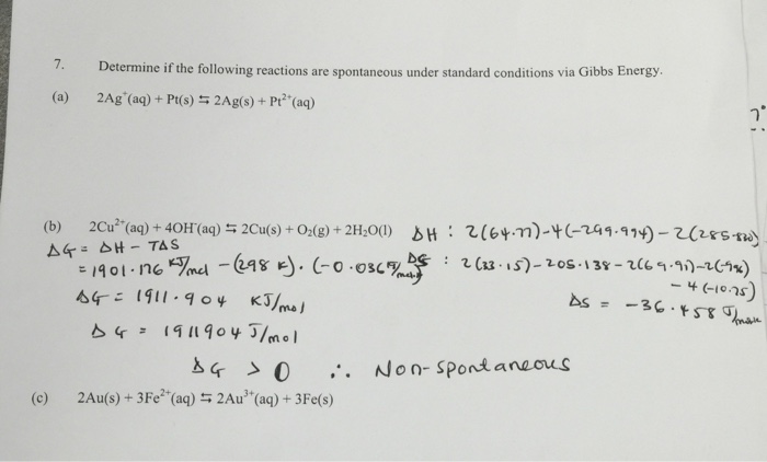 Solved Determine if the following reactions are spontaneous | Chegg.com
