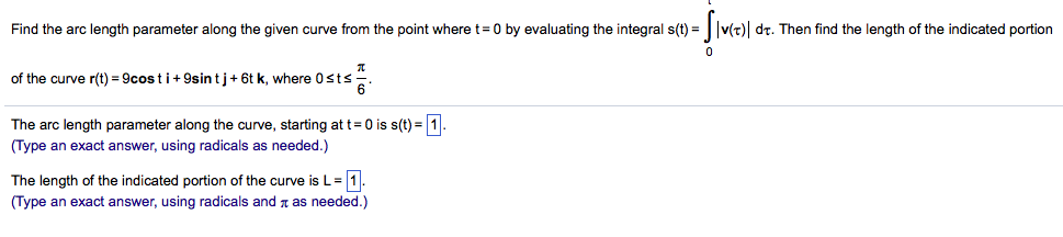 Solved Find the arc length parameter along the given curve | Chegg.com