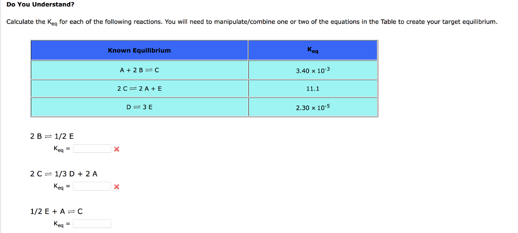 Solved Do You Understand? Calculate the Keq for each of the | Chegg.com