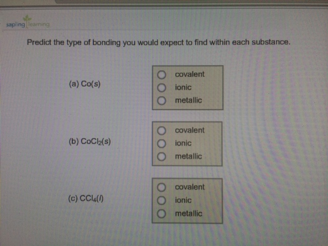 Solved Predict the type of bonding you would expect to find | Chegg.com