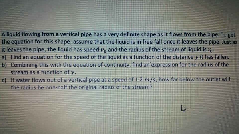 Solved A liquid flowing from a vertical pipe has a very | Chegg.com