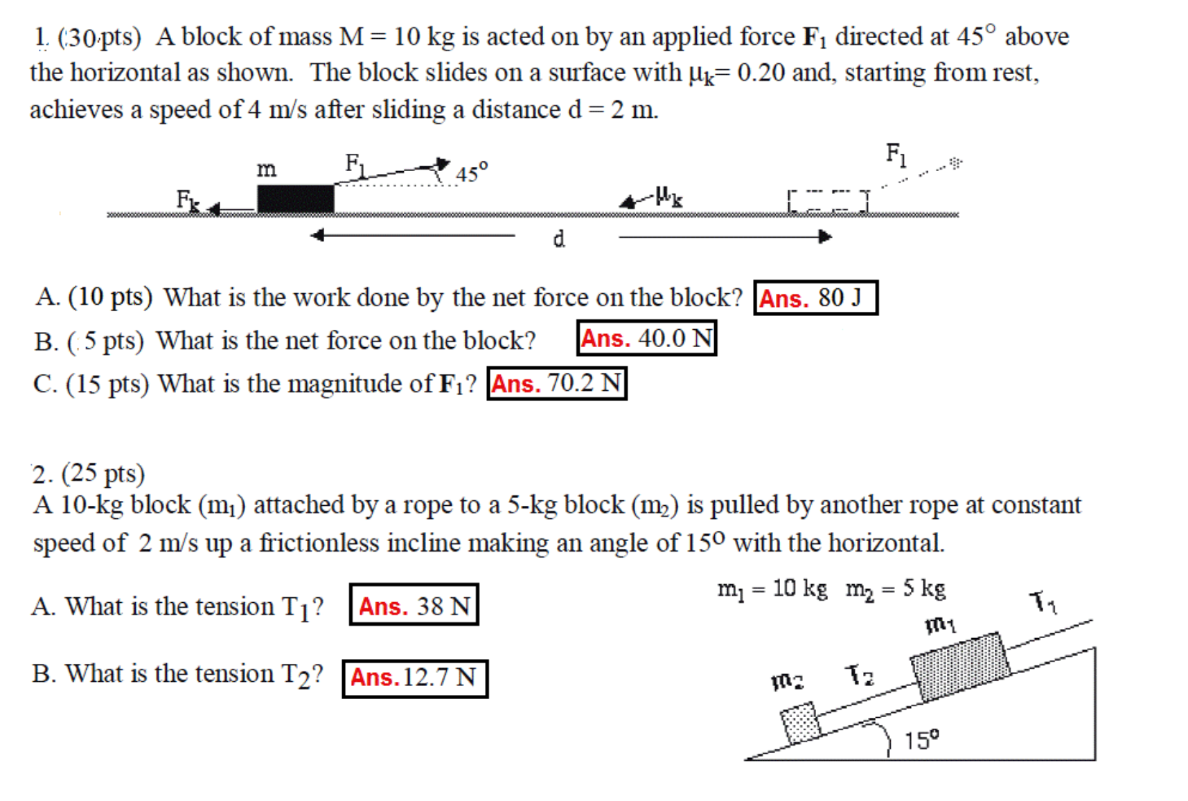 Solved A block of mass M = 10 kg is acted on by an applied | Chegg.com