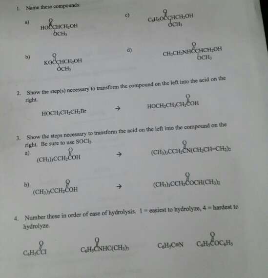 Solved 1. Name these compounds: c) a) HOCCHCH2OH Hy d) b) | Chegg.com