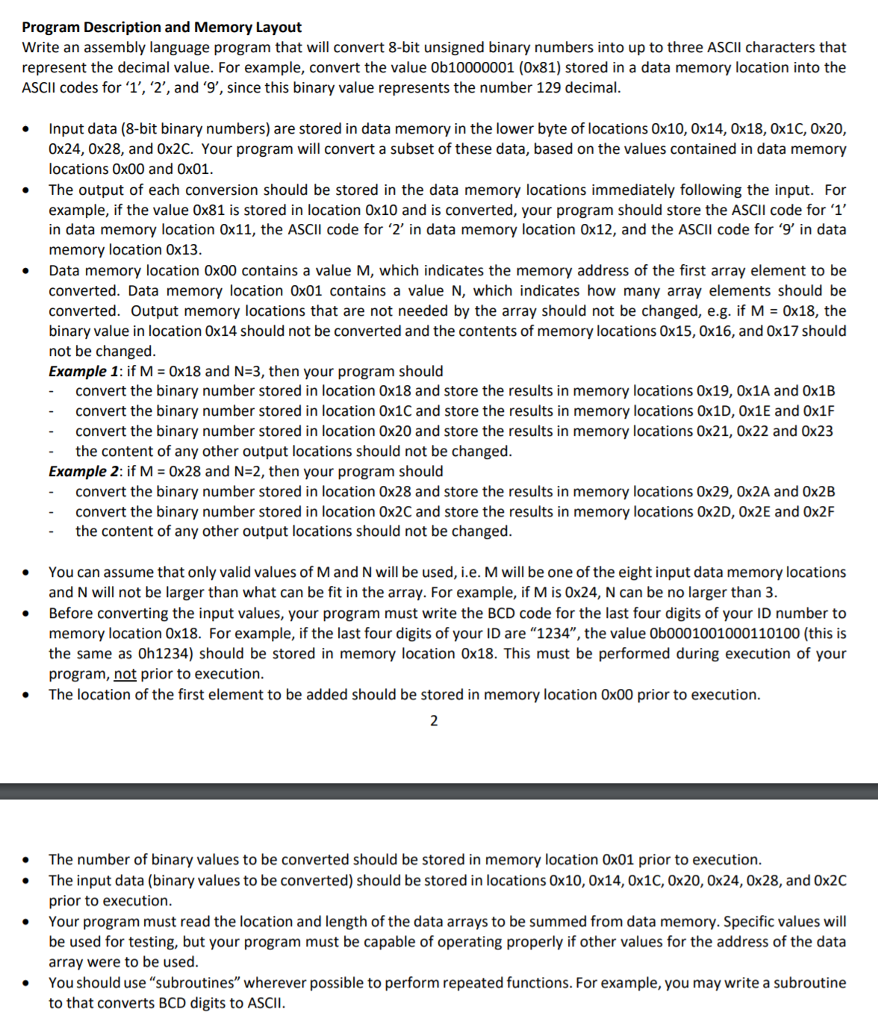 Program Description and Memory Layout Write an | Chegg.com