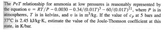 Solved The PvT relationship for ammonia at low pressures is | Chegg.com