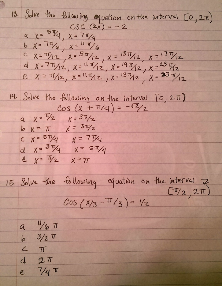Solved Solve the following equation on the interval [0,2pi] | Chegg.com