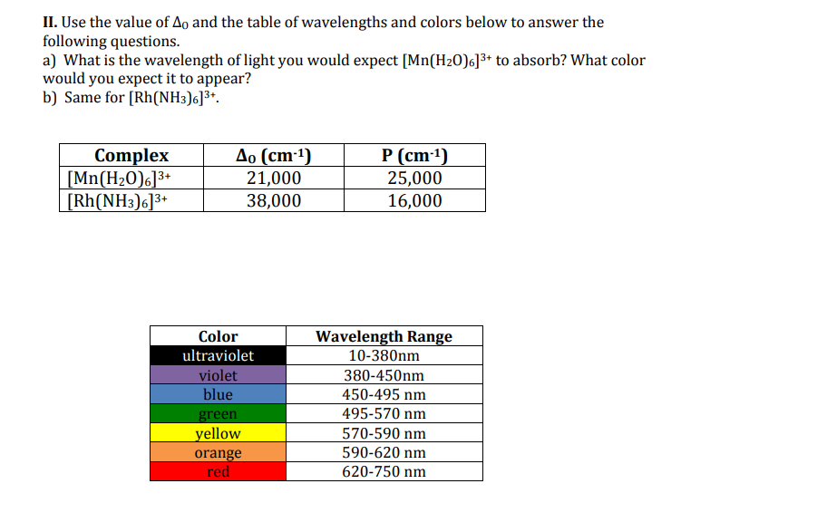 Solved II. Use the value of Ao and the table of wavelengths | Chegg.com