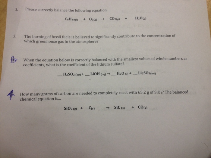 Solved Correctly balance the following equation C_8H_18(l) | Chegg.com