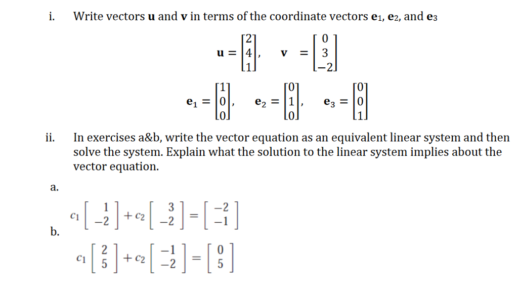 Solved i. Write vectors u and v in terms of the coordinate | Chegg.com