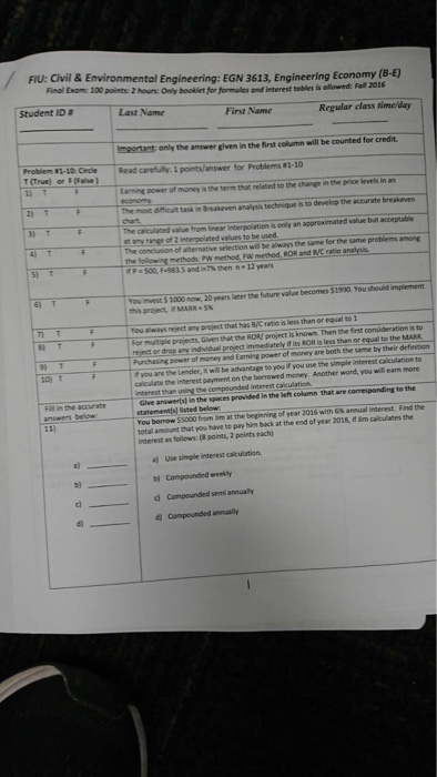 Flu: Civil & Environmental Engineering EGN 3613, | Chegg.com