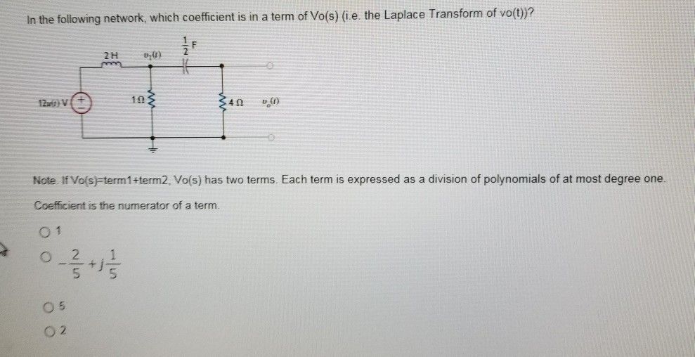 Solved In the following network, which coefficient is in a | Chegg.com