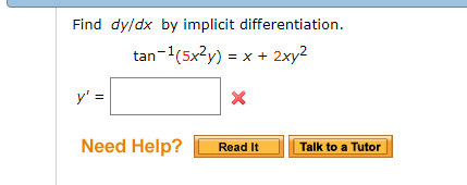 Solved Find dy/dx by implicit differentiation tan-1(5x2y) = | Chegg.com