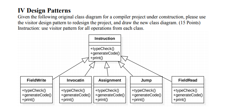 Solved IV Design Patterns Given the following original class | Chegg.com