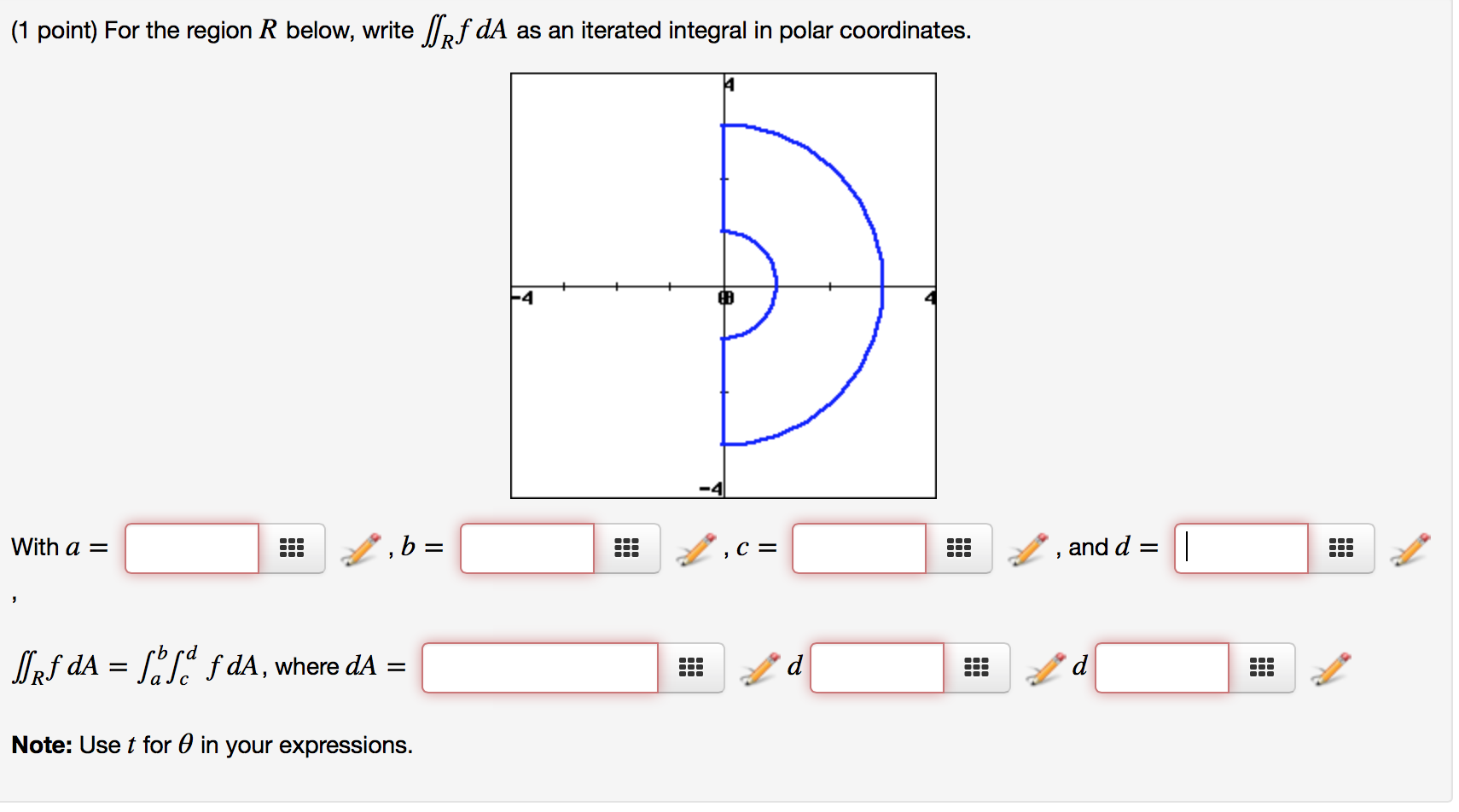 Solved For the region R below, write ?RfdA R f d A as an | Chegg.com
