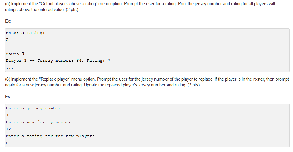 (5) Implement the "Output players above a rating" | Chegg.com