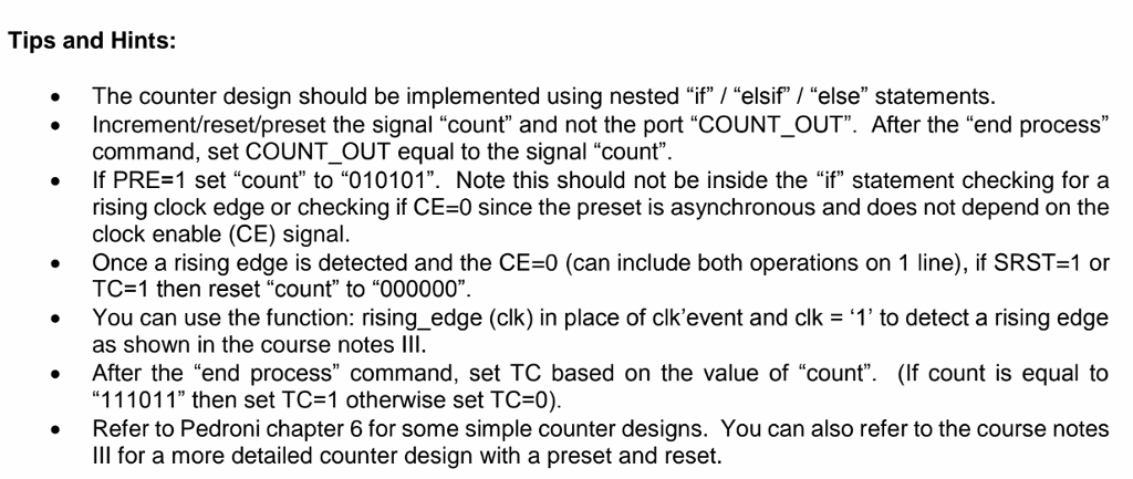 Solved Please help me create the VHDL code for 6 bit counter | Chegg.com