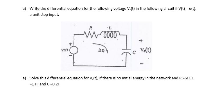 Solved a) Write the differential equation for the following | Chegg.com