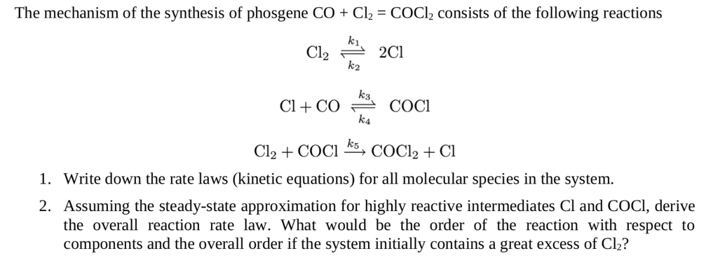 Solved The mechanism of the synthesis of phosgene CO + Cl2 | Chegg.com