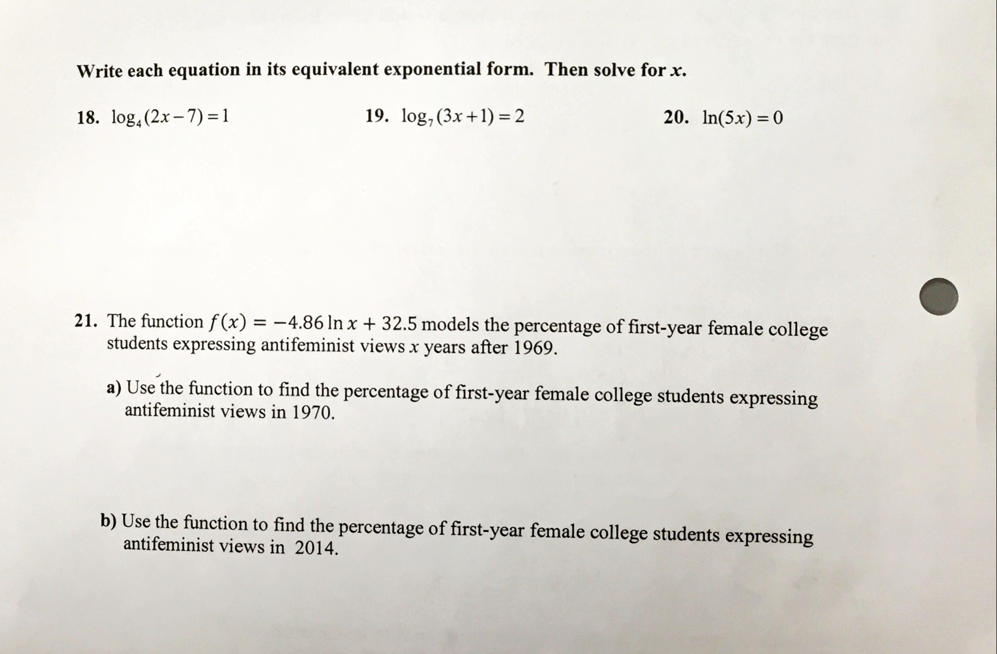 Solved Write each equation in its equivalent exponential | Chegg.com