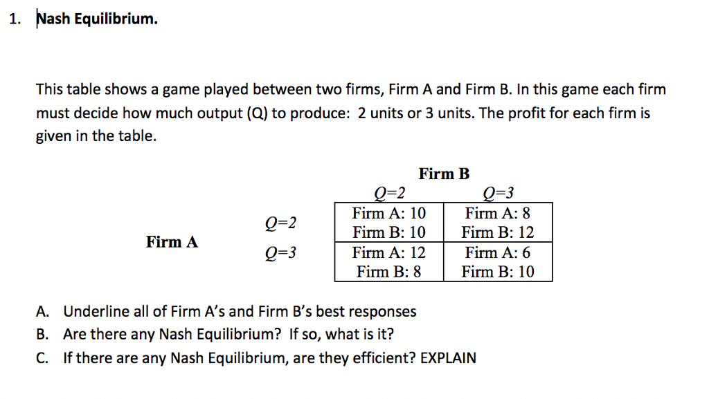 Solved 1. Nash Equilibrium. This table shows a game played | Chegg.com