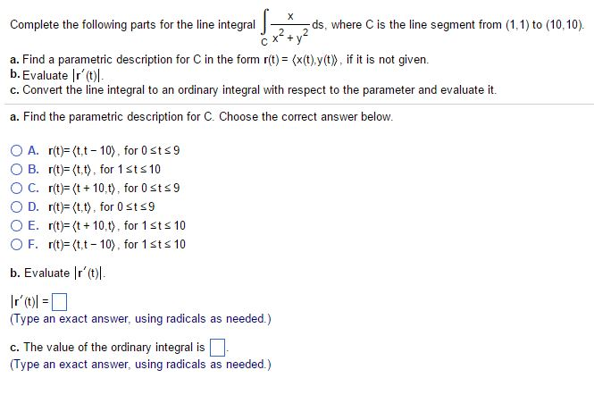 Solved Complete the following parts for the line integral | Chegg.com
