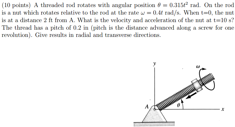 Solved A threaded rod rotates with angular position theta = | Chegg.com