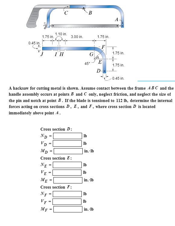 Solved A hacksaw for cutting metal is shown. Assume contact | Chegg.com